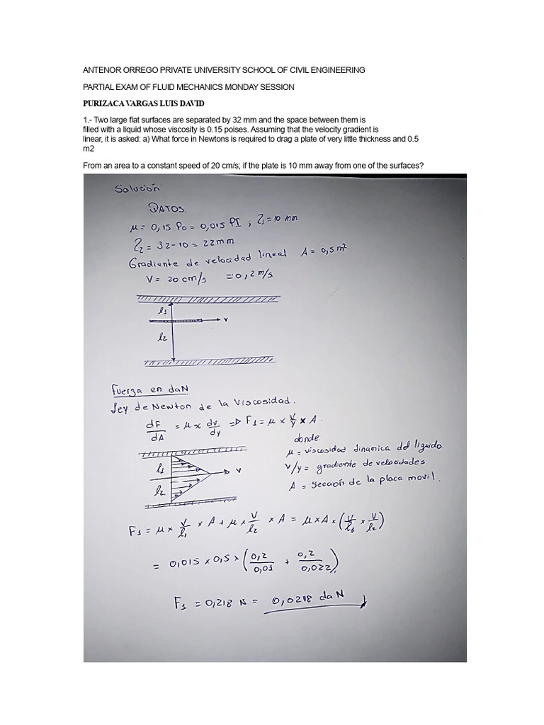 Midterm Exam of Fluid Mechanics | PDF
