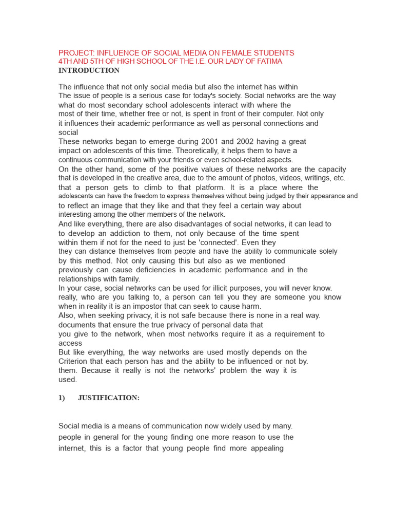 Project The Influence of Social Networks On Young People | PDF ...