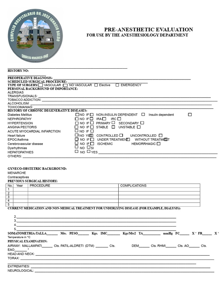 Preanesthetic Evaluation | PDF | Anesthesia | Ct Scan