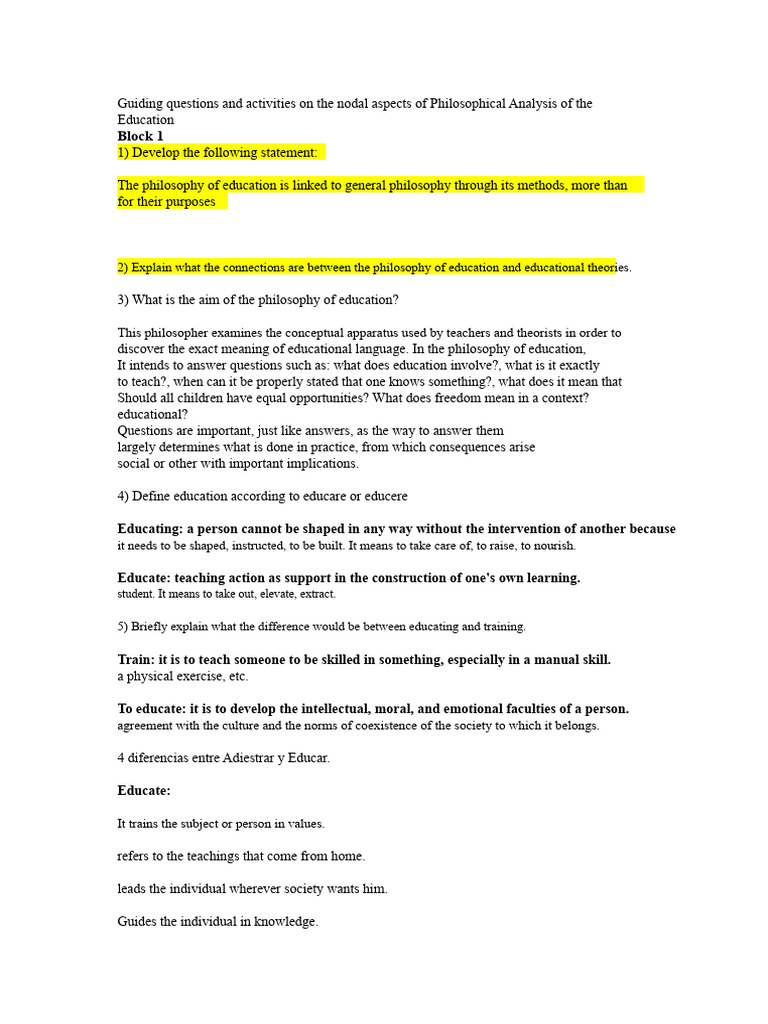 Questions and Answers On Philosophical Analysis of Education | PDF ...