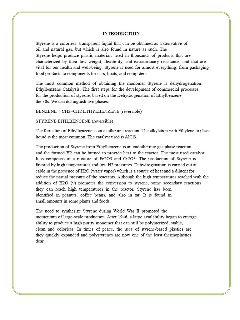 Styrene Production Process Overview | PDF | Chemical Reactor | Benzene
