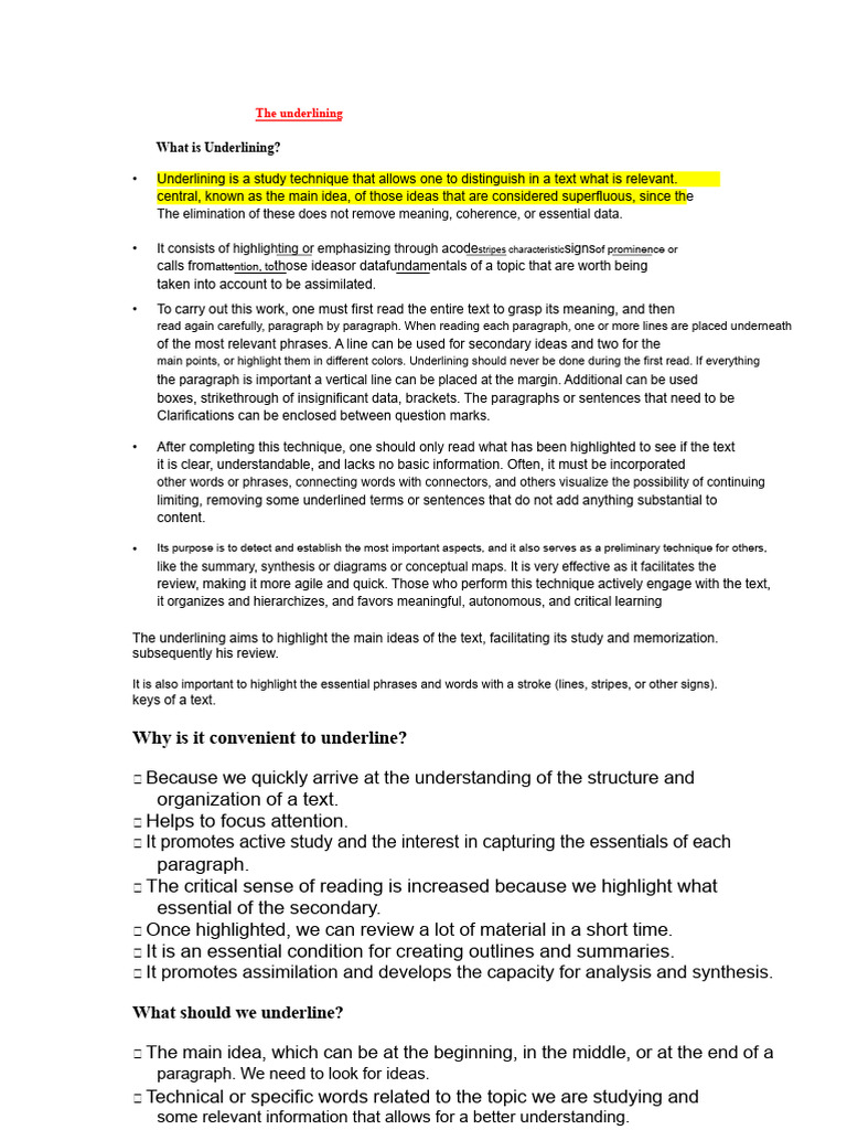 Mastering Underlining Techniques for Study | PDF | Concept | Hierarchy