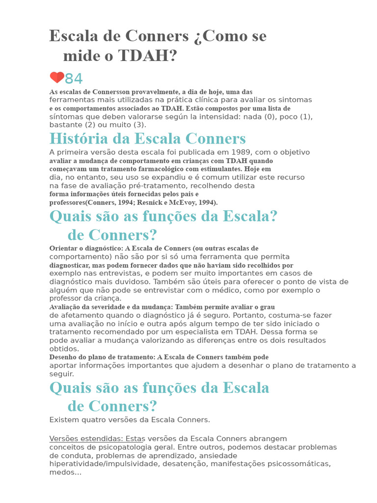 Escala de Conners: Avaliação do TDAH | PDF | Transtorno de déficit de ...