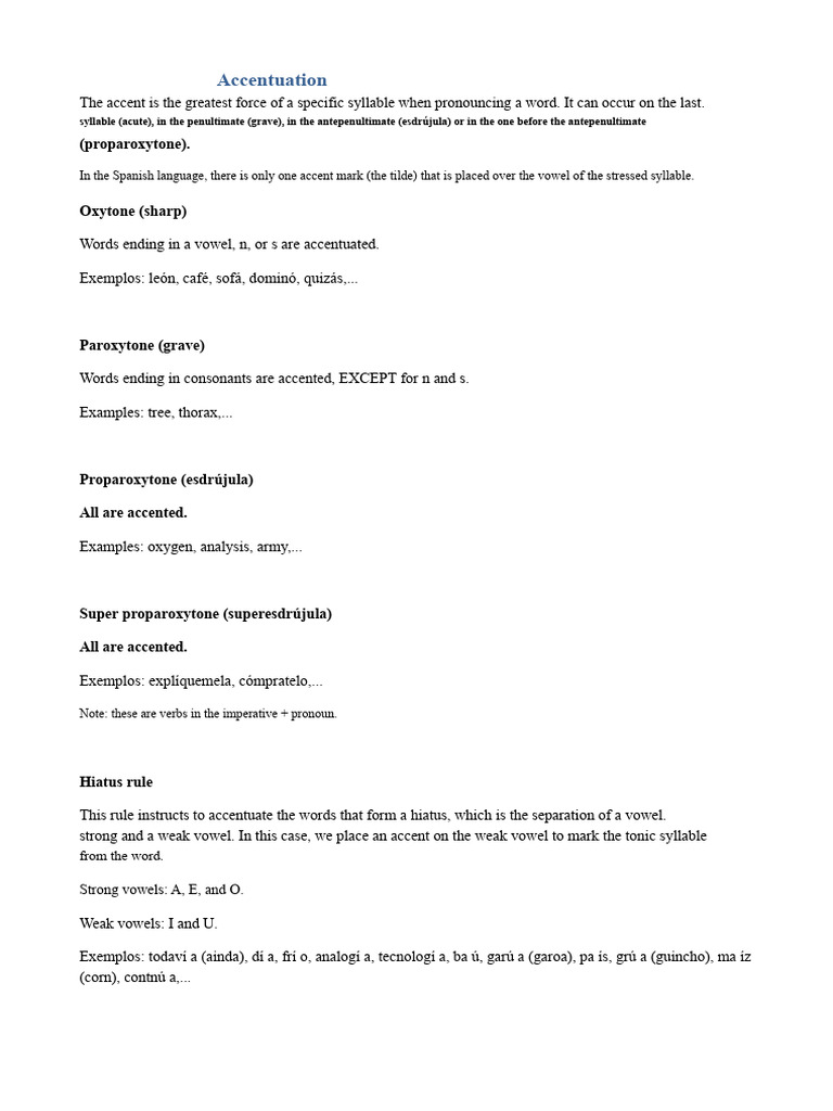 Accentuation in Spanish | PDF | Stress (Linguistics) | Word