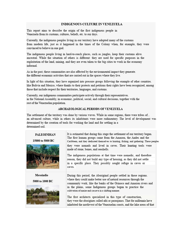 Indigenous Peoples and Culture in Venezuela | PDF | Venezuela ...