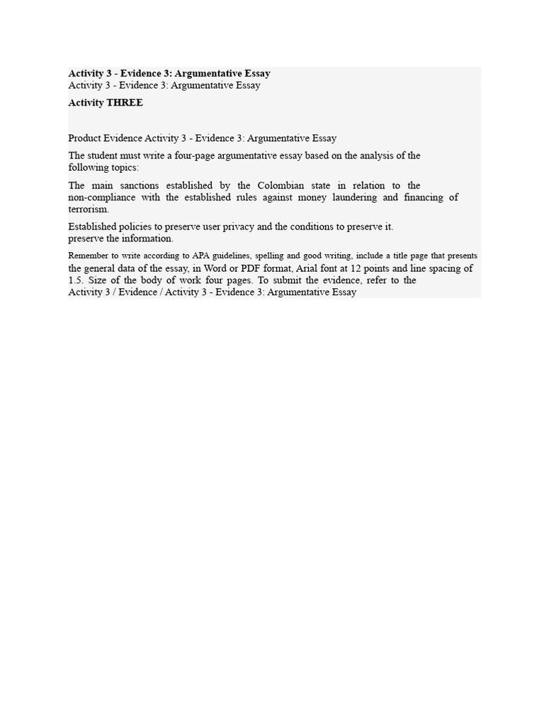 Activity 3 - Evidence 3 Argumentative Essay | PDF | Money Laundering ...