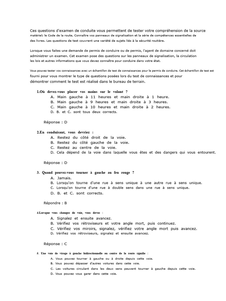Questions d'examen pour permis de conduire | PDF | Feu de circulation ...