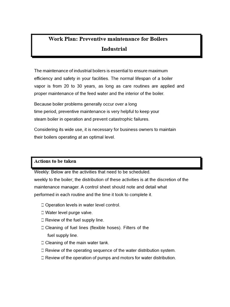 Boiler Preventive Maintenance Work Plan | PDF | Boiler | Water