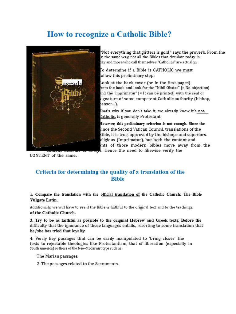 Identifying a Catholic Bible | PDF | Bible | Catholic Church