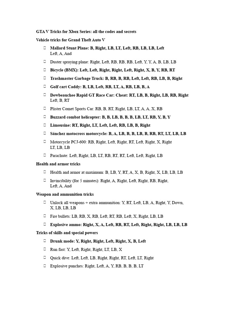 GTA V Tricks For Xbox Series | PDF | Ammunition