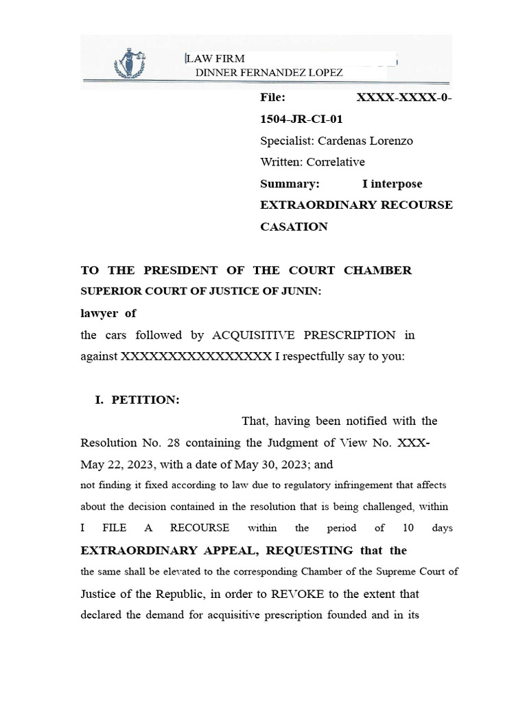 Civil Cassation Appeal Internet Model | PDF | Appeal | Argument