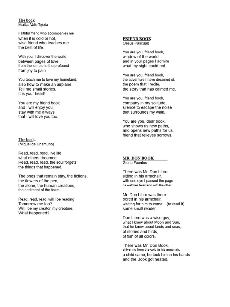 Poems To The Book, Book Day | PDF