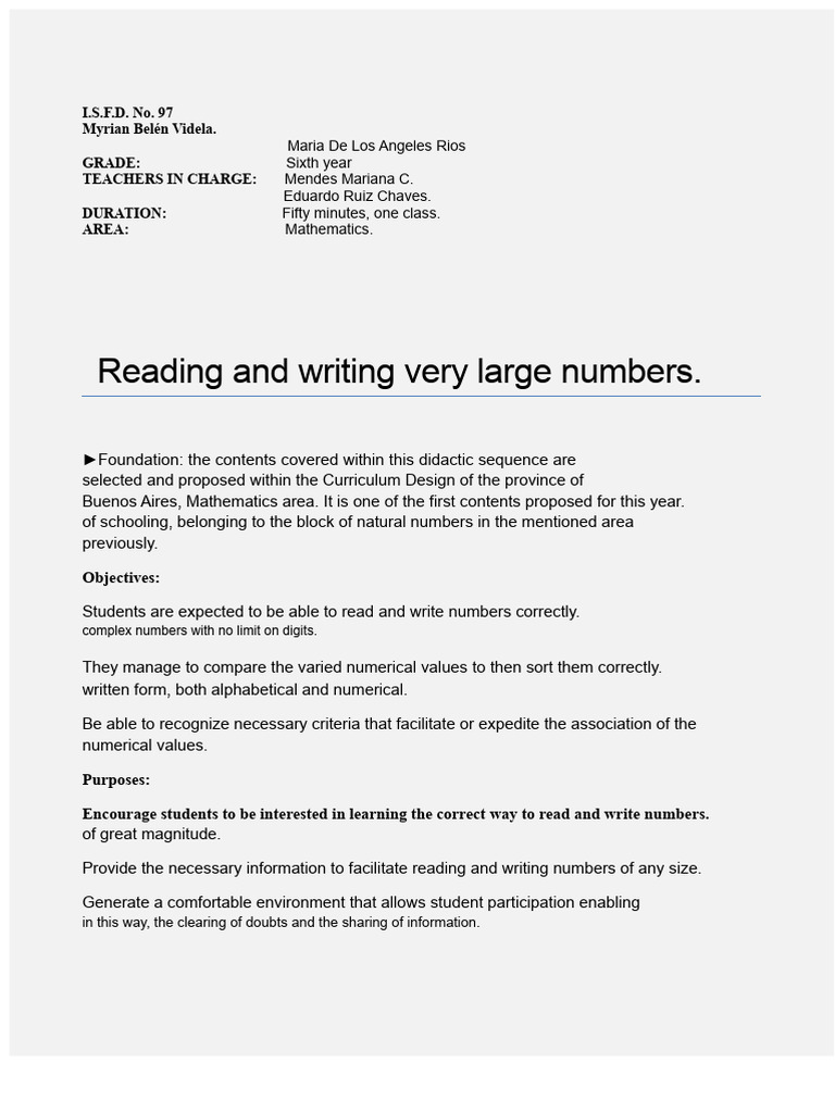 Very Large Numbers. Sequence | PDF | Literacy | Learning