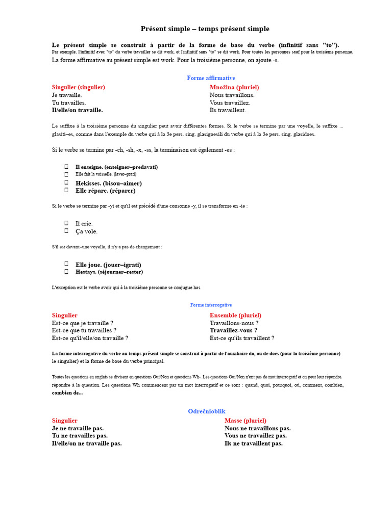 Guide du Présent Simple en Anglais | PDF | Verbe | Nombre grammatical