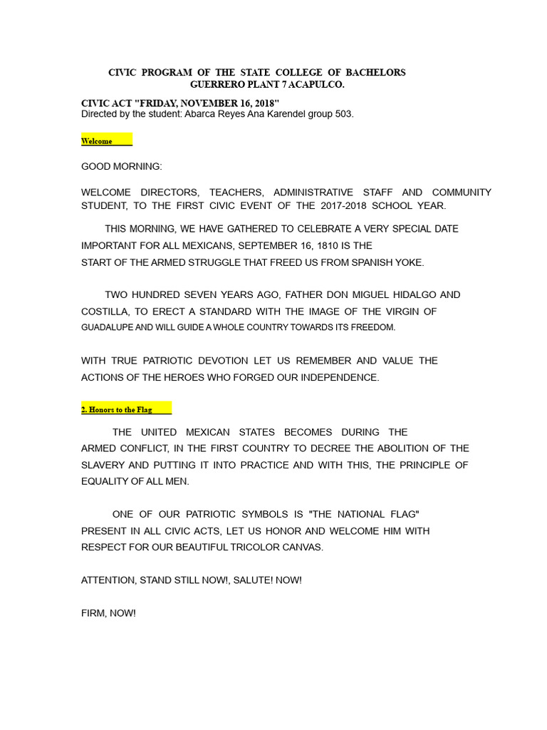 Civic Program of The College of Bachelors of The State of Guerrero ...