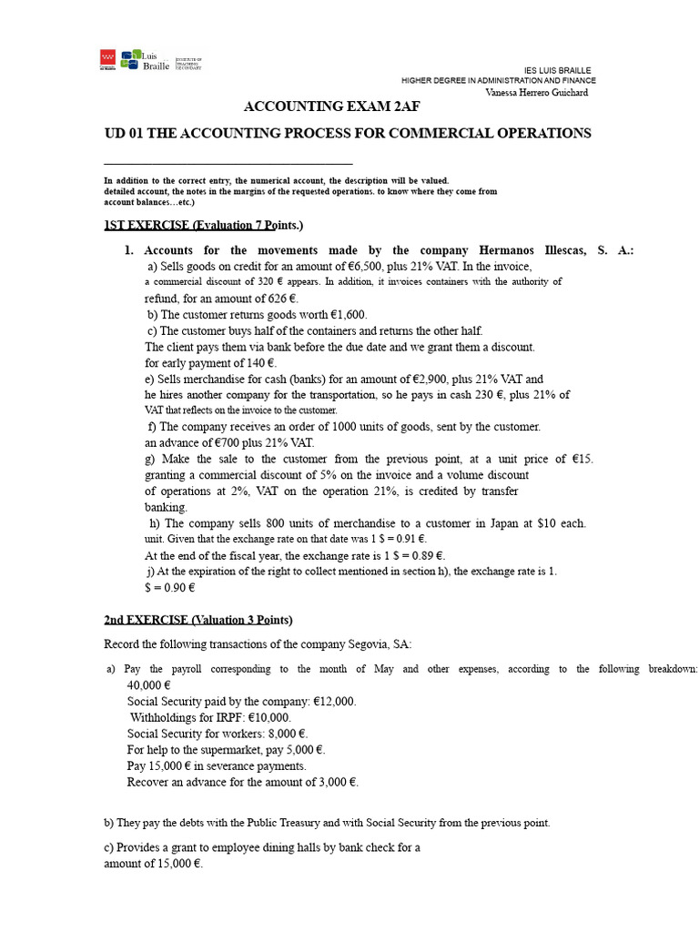 Final Accounting Exam 2af | PDF | Invoice | Value Added Tax