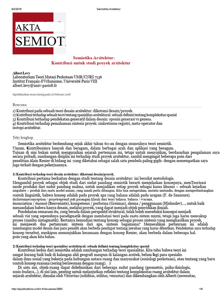 Albert Levy, Semiotika Arsitektur | PDF
