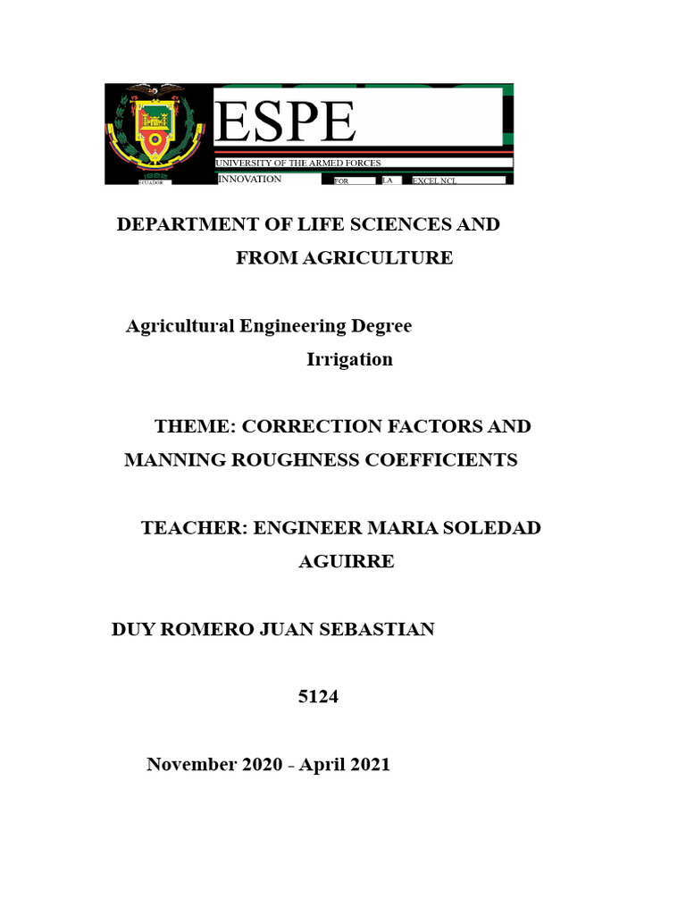 Correction Factor and Roughness Coefficient | PDF