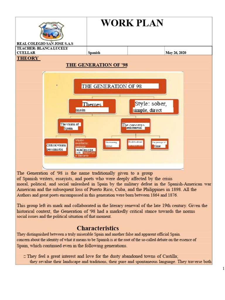 Class 7 - The Generation of '98 - Grade 8a - Spanish | PDF