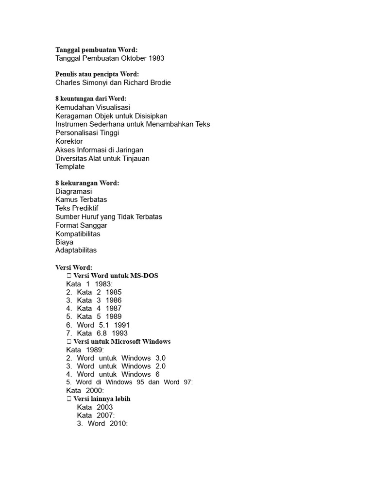 Sejarah dan Versi Microsoft Word | PDF