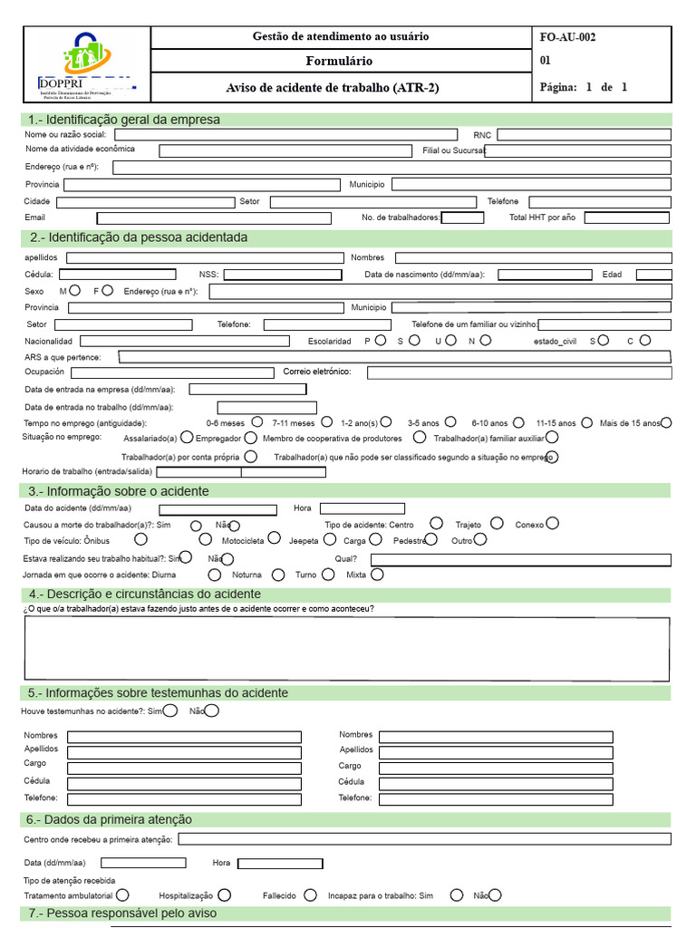 Formulário de Aviso de Acidente de Trabalho | PDF | Emprego