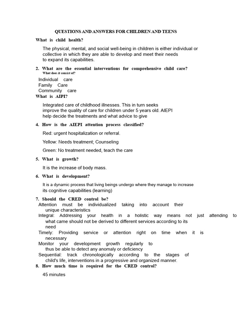 Questions and Answers For Children and Adolescents | PDF | Adolescence ...