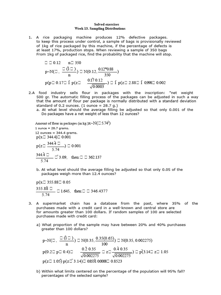 Sampling Distributions Exercises | PDF | Standard Deviation | Normal ...