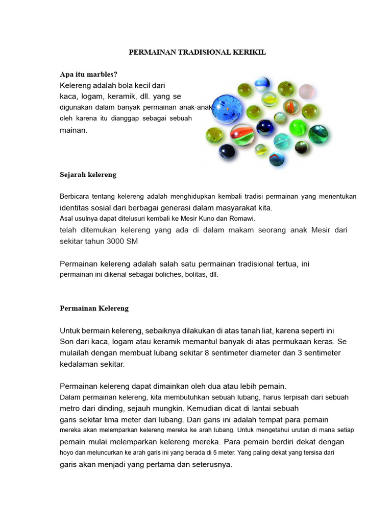 Permainan Tradisional Guli | PDF