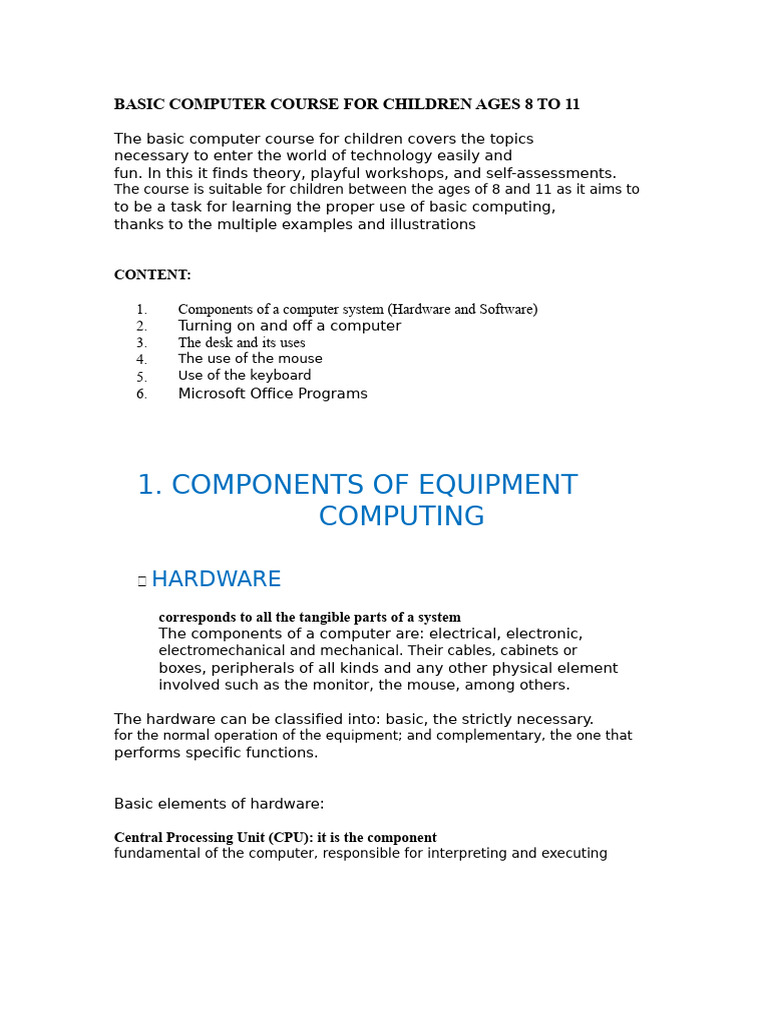 Computer Basics Course for Kids 8-11 | PDF | Computer Keyboard ...