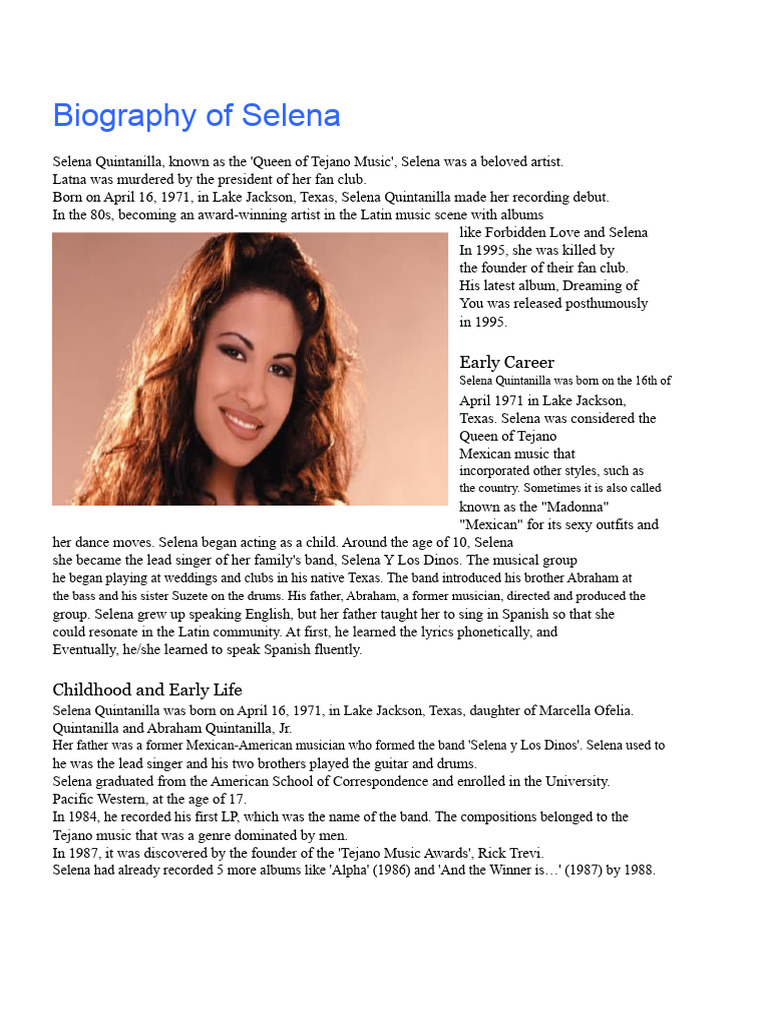 Selena Quintanilla: Birth and Legacy | PDF