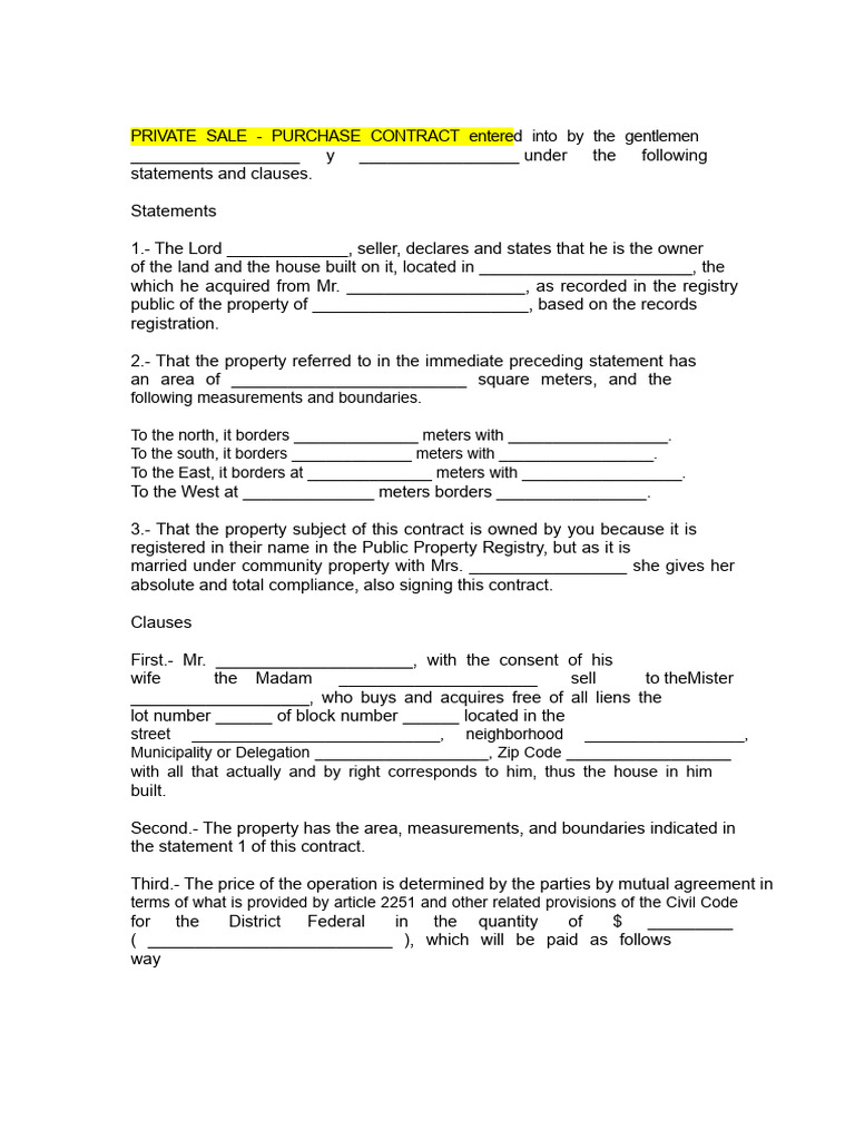 Private Purchase Sale Contract | PDF | Sales | Prices
