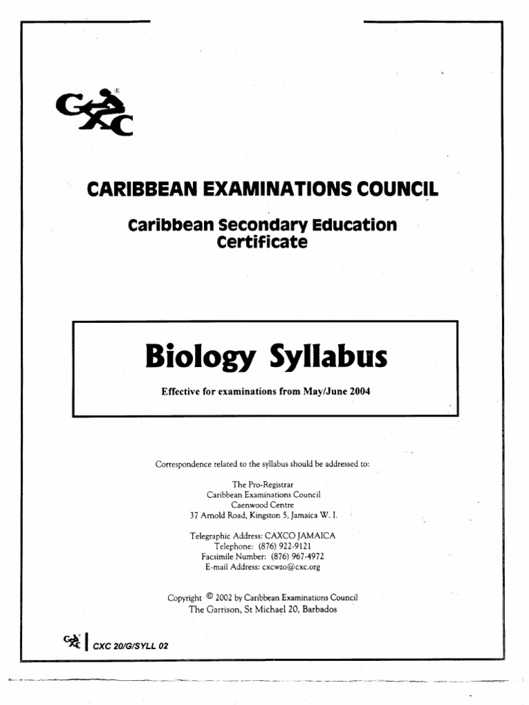 Csec Bio Syllabus | PDF