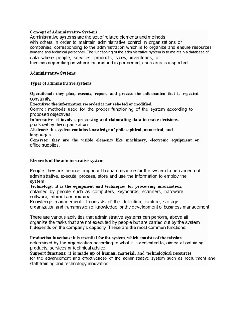 Concept of Administrative Systems | PDF | System | Non Governmental ...