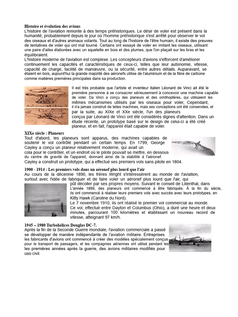 Histoire et évolution des avions | PDF | Avion | Aérodynamique