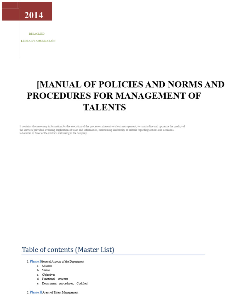 Human Resources Policies, Standards, and Procedures Manual | PDF ...