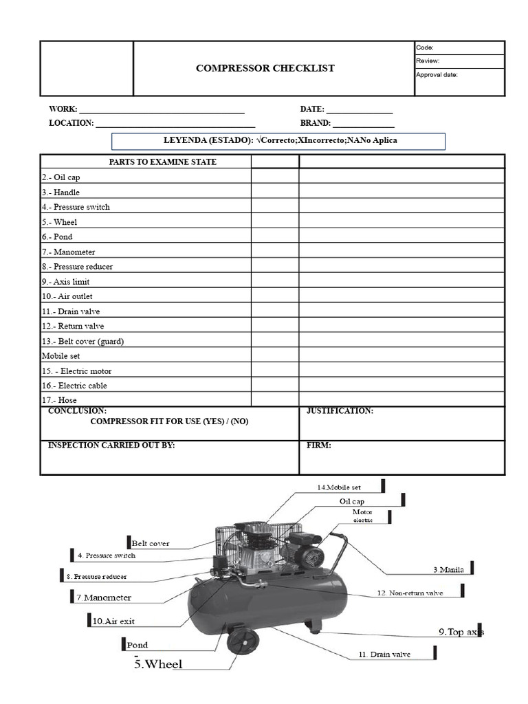 Paint Compressor Checklist | PDF