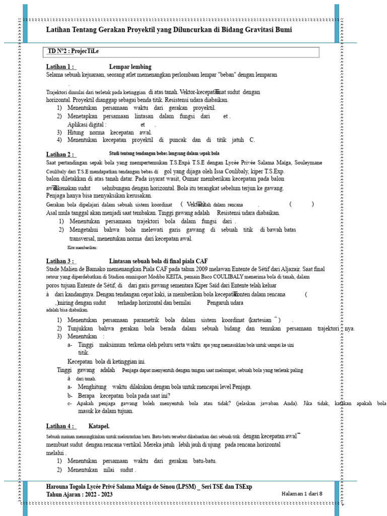 Latihan Gerakan Proyektil di Gravitasi | PDF