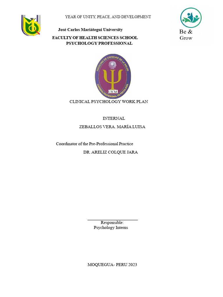 Clinical Psychology Work Plan | PDF | Psychotherapy | Mental Disorder