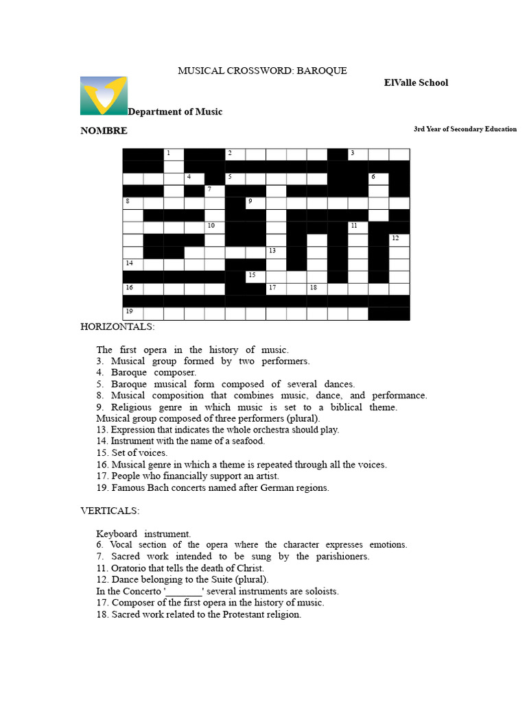 Baroque Crossword 1 | PDF