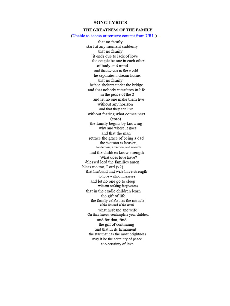 Songs For The Family (Lyrics) | PDF
