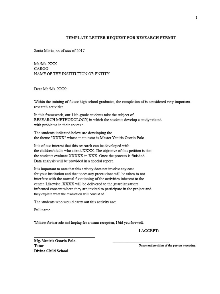 Model Letter of Request For Permission For Research. | PDF