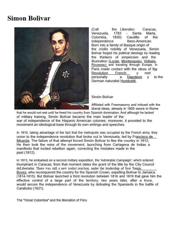 Biography of Simon Bolivar and Sucre | PDF | South America