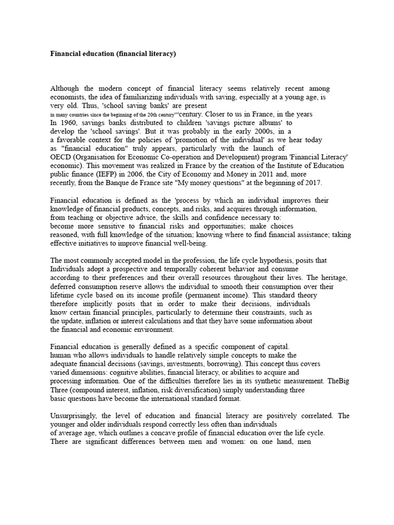 Financial Education | PDF | Financial Literacy | Consumption (Economics)