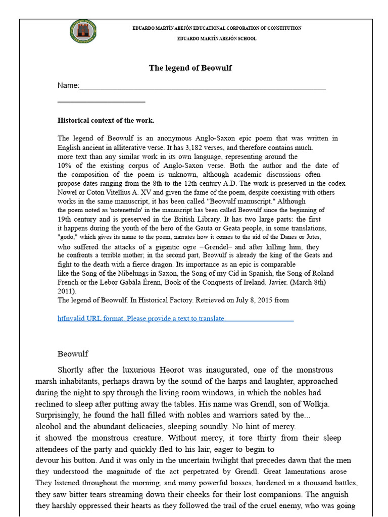 Beowulf: Epic Poem Analysis and Context | PDF | Beowulf | English ...