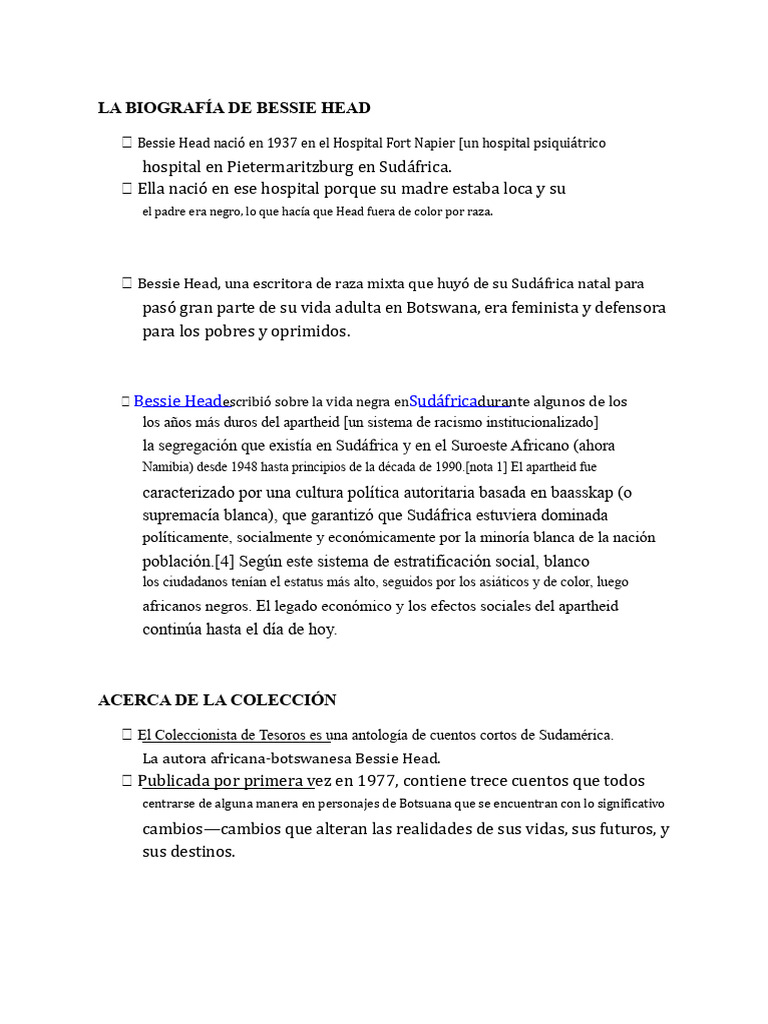 Biografía de Bessie Head: Feminismo y Racismo | PDF | Sexismo ...