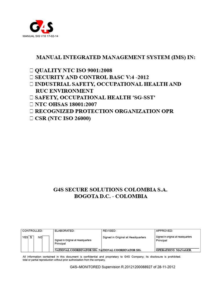 Integrated Management System Manual SIG PDF | PDF | Occupational Safety ...