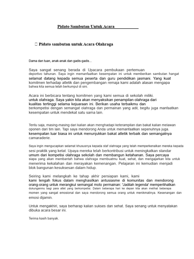 Sambutan Pembukaan Acara Olahraga | PDF