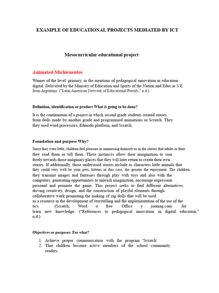 Example of An Educational Project Mediated by ICT | PDF | Educational ...