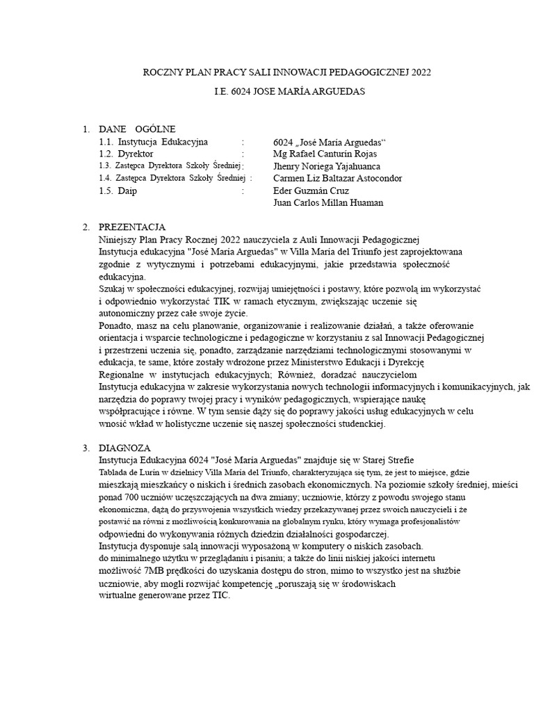 Roczny Plan Pracy Sali Innowacji Pedagogicznej 2022 | PDF