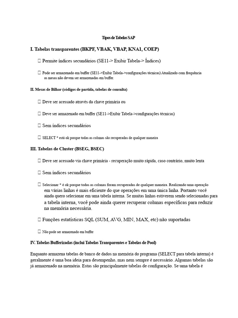 Tipos de Tabelas SAP Explicados | PDF | Tabela (banco de dados ...